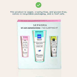 Sephora The Clarifying Kit - Clean Skin Gel Cleanser Toner, Super Matte Hydrating Moisturizer, Bright Skin Exfoliating Smoothing Scrub