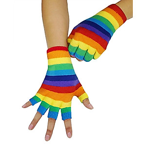 Bienvenu Unisex Half Finger Gloves Kint Convertible Fingerless Winter Mitten, Rainbow