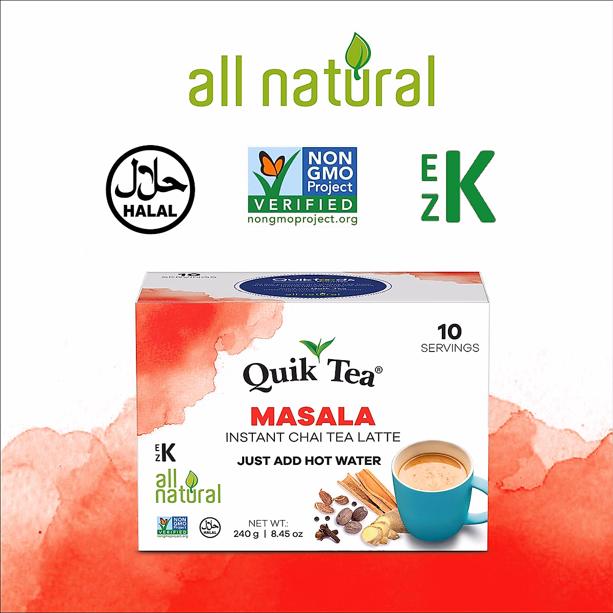 QuikTea Masala Chai Tea Latte 20 Pouches - Packaging May Vary | Single Serve | All Natural & Preservative Free Authentic Instant Chai
