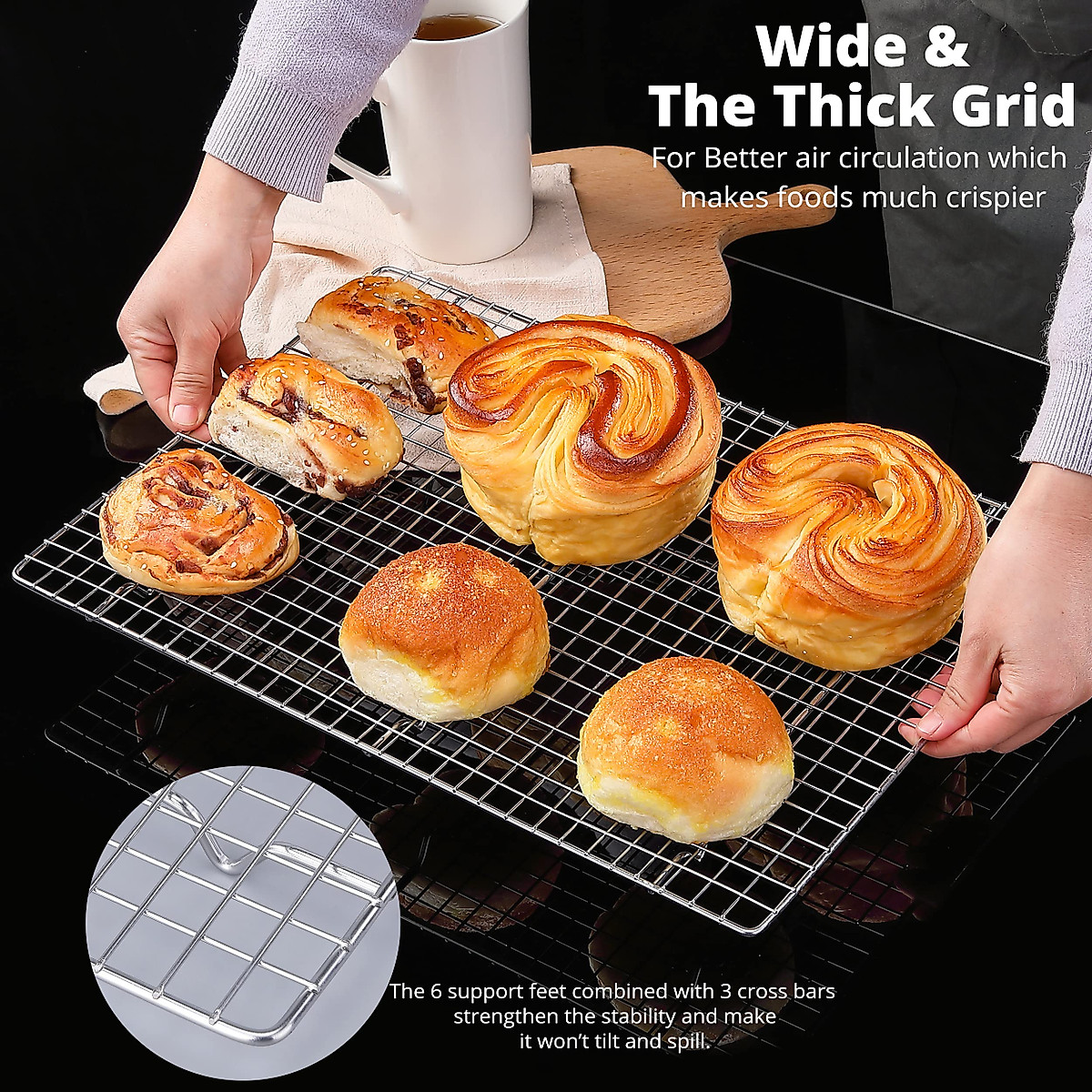Prestige Baking Cooling Rack 11.5 x 16.5 in Cookware. Air Frying, Baking & Cooking. BPA free, food grade & thick. 100% stainless steel. Chef, professional cook approved.