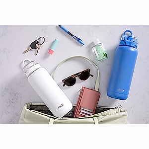 Ello Cooper Vacuum Insulated Stainless Steel Water Bottle with Soft Straw and Carry Loop, Double Walled, Leak Proof, White, 22oz