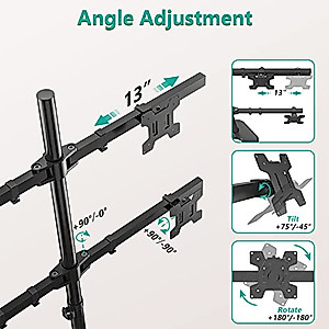 WALI Quad Monitor Stand, Free Standing 4 Monitor Stand Fully Adjustable Desk Mount Fits Monitors up to 27 Inch, Holds up to 17.6 lbs per Arm (MF004), Black