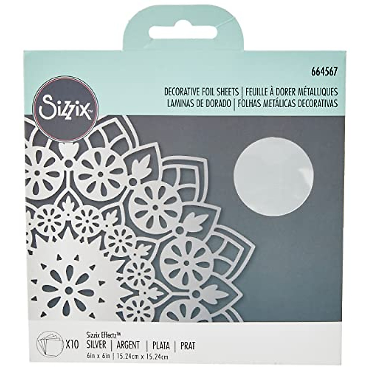 Sizzix Silver Effectz Decorative Foil 664567, Metallic Transfer 6" x 6" 10 Sheets