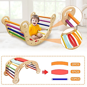 YOLEO Pikler Triangle Set, Foldable 5-in-1 Montessori Climbing Set Fun Baby Pickler-3 Piece Climbing Jungle Gym and Indoor Playground Climbing Toys for Toddlers 1-3 Inside