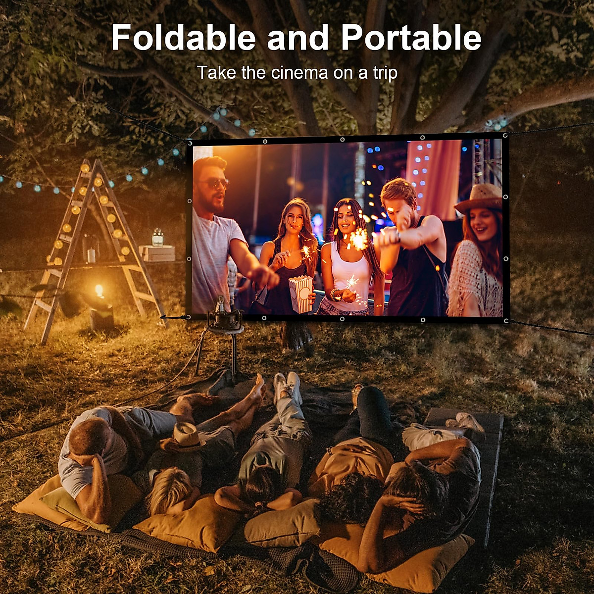 Azzuro 120 inch Projector Screen, Double Sided Washable Outdoor Projection Screens, 16:9 Foldable Anti-Crease Portable Projection Movies Screen for Camping Party, Home Theater, Office