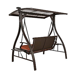 Iwicker Patio 2-Seat Deluxe Porch Swing with Sunbrella Cushions, Outdoor Swing Chair with Solar Light and Convertible Board Canopy