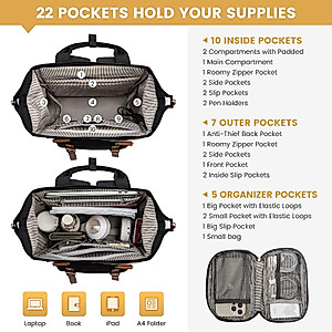 LOVEVOOK Laptop Backpack, Teacher Nurse Work Travel Backpacks Purse for Women, Computer Bag with USB Charging Port, 15.6 inch Black Brown