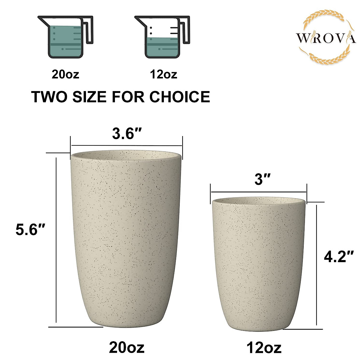 Wrova Wheat Straw Cups 6 PCS Good Alternative to Plastic Reusable Cups 20 oz Unbreakable Drinking Cup Reusable Dishwasher Safe Water Plastic Glasses Beige