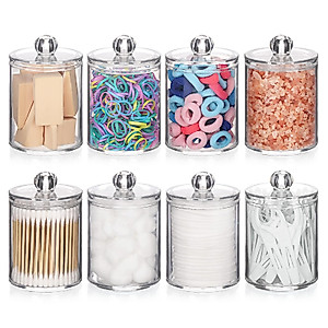 Tbestmax 8 Pack Qtip Holder Dispenser - Bathroom Containers Plastic Apothecary Jars with Lids Organizer for Cotton Ball, Cotton Swab, Floss, Clear