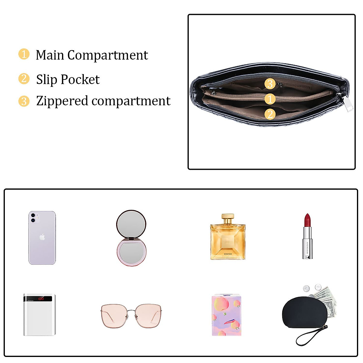 KKXIU Quilted Multiple Pocket Women Crossbody Bag with Chain Strap Stylish Ladies Shoulder Clutch Purse (a-Wine)