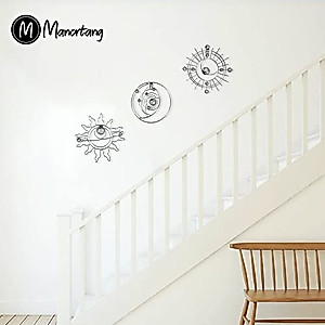 Manortang Silver Metal Abstract Sun Moon Star Art Wall Decor,Modern Wire Line Art Decorations,Embelished Silver Foil Art,Mystical Star Circle Planet Handmade Wall Decor Party Office Kitchen Bedroom Bathroom Living Room 9inch