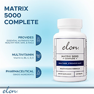 Elon Matrix 5000 Complete Multivitamin — Skin, Hair and Nail Growth Vitamins — Healthy Hair Growth Vitamins for Women & Men — 5000Mcg Biotin Supplement (60 Day Supply)