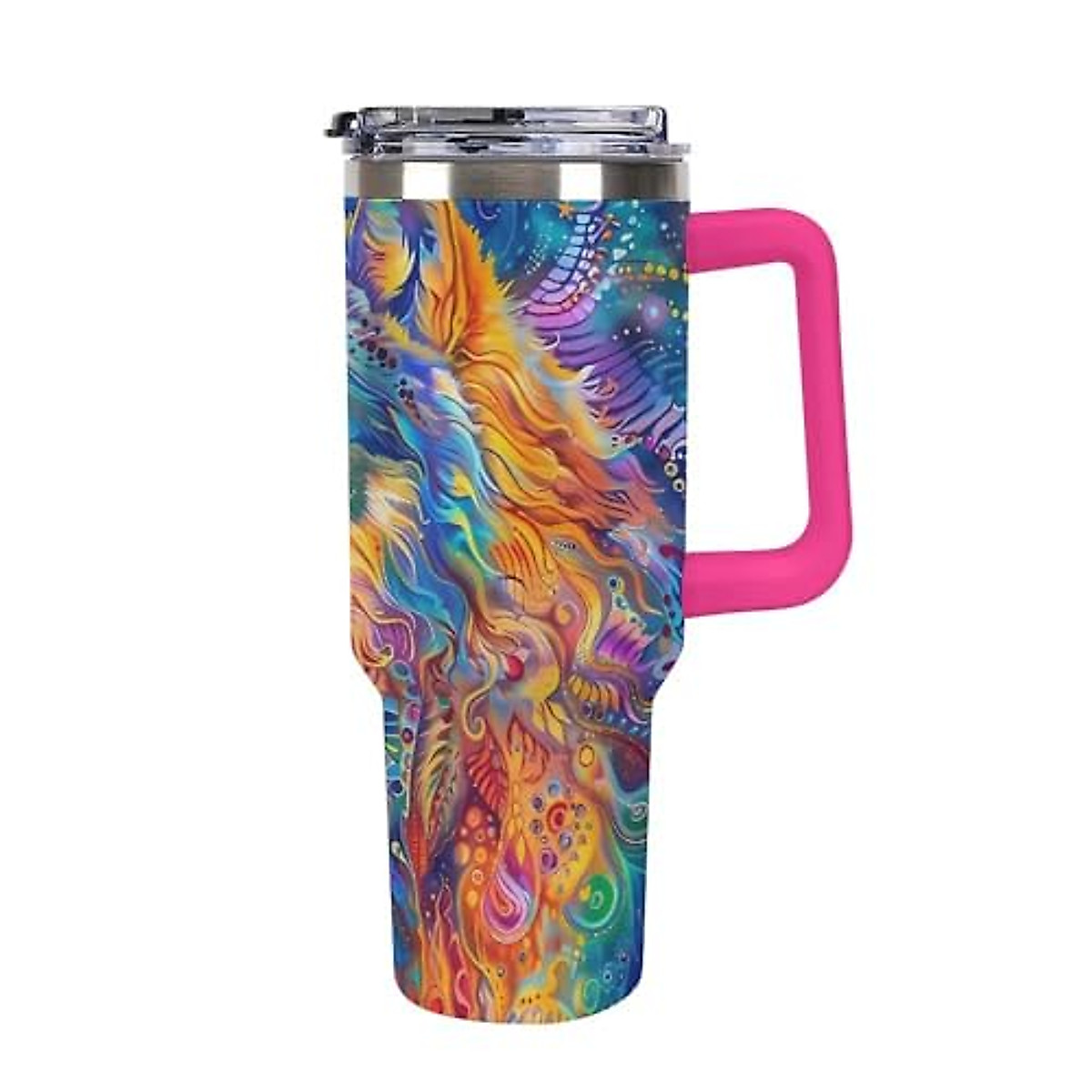 Wolf Insulated Tumbler with Lid And Straw Stainless Steel Travel Coffee Mug 40oz Light Rose Red-style