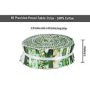 Soimoi 40Pcs Tie Dye Print Precut Fabrics Strips Roll Up 1.5x42inches Cotton Jelly Rolls for Quilting - Green
