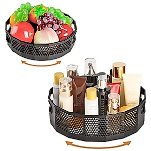 YEAVS 2 Pack Spinning Lazy Susan Turntable, Deep Plastic Spice Condiment Holder Makeup Organizer Multifunctional for Kitchen Fridge Bathroom Counter Top (Black)