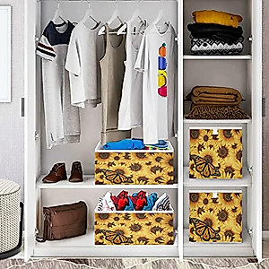 visesunny Closet Baskets Sunflower Butterfly Storage Bins Fabric Baskets for Organizing Shelves Foldable Storage Cube Bins for Clothes, Toys, Baby Toiletry, Office Supply