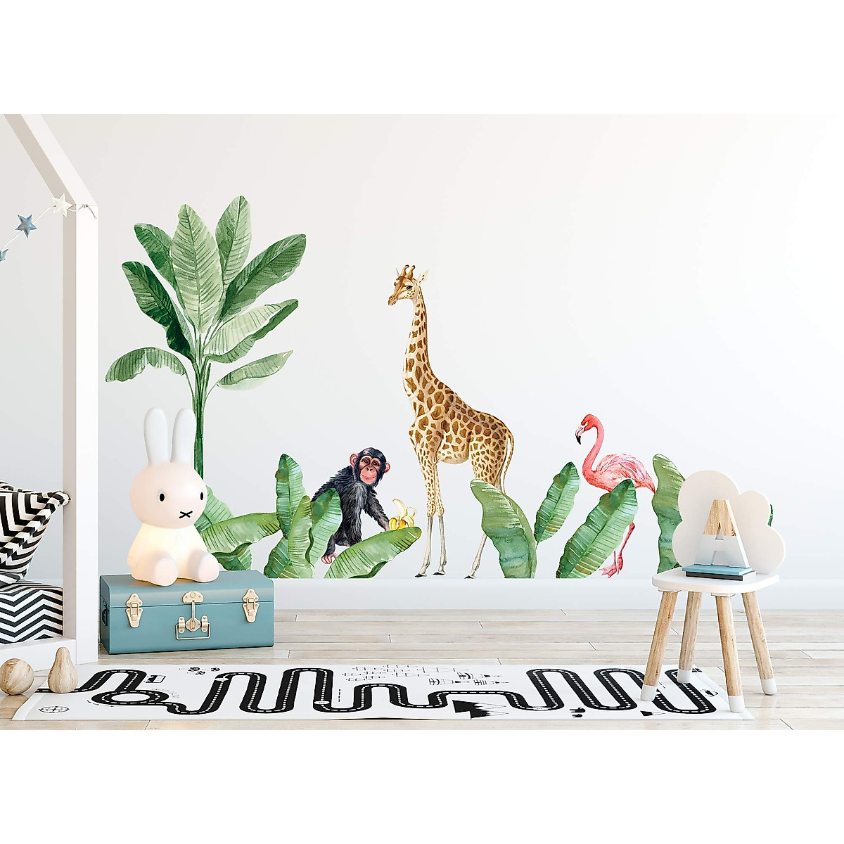 Murwall Kids Wall Decal Peel and Stick Safari Animal Wall Decals Cute African Animals Set Wall Sticker Zebra Giraffe Elephant Lion Leaves Sticker Kids Room Childroom