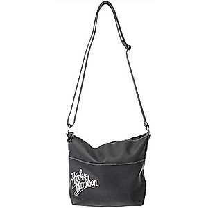 Harley-Davidson Women's Embroidered Script Bucket Purse, Black ZWL3834-CRMBLK