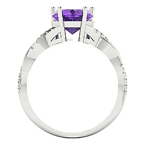 Clara Pucci 2.19ct Heart Cut Criss Cross Solitaire Halo Natural Amethyst Designer Anniversary Bridal Engagement Ring 14k White Gold 6