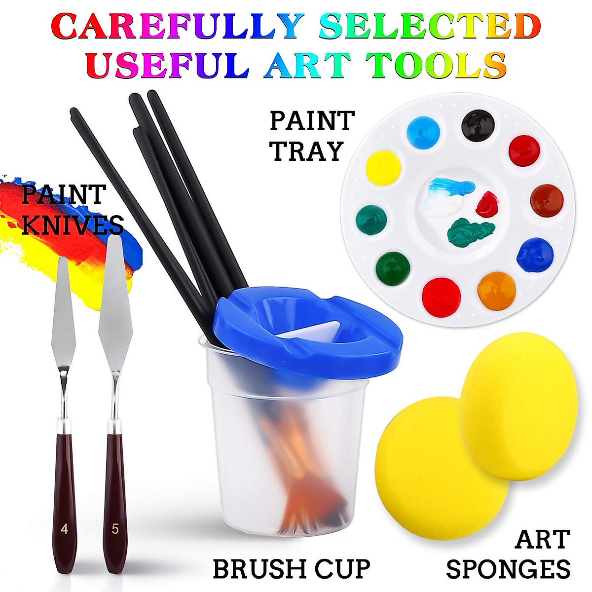 Acrylic Paint Set,46 Piece Professional Painting Supplies with Paint Brushes, Acrylic Paint, Easel, Canvases, Palette, Paint Knives, Brush Cup and Art Sponges for Hobbyists and Beginners