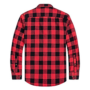 J.VER Men's Buffalo Plaid Shirt Flannel Casual Button Down Long Sleeve Shirts Red Large