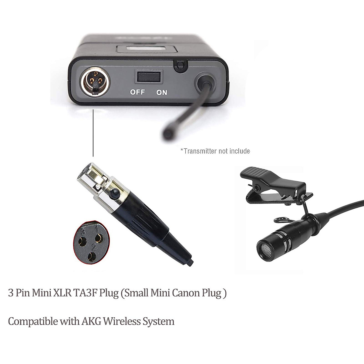 Sujeetec Lavalier Microphone Lapel Microphone Compatible with AKG Samson Wireless Transmitter - Unidirectional Condenser Mic - Mini XLR TA3F Plug