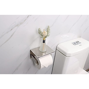 Vanloory Toilet Paper Holder with Shelf, SUS304 Stainless Steel Anti-Rust Paper Roll Holder, Drilling or Adhesive Tissue Paper Holder, Fit Big Roll Toilet Paper Dispenser Wall Mounted（Polished Chrome）