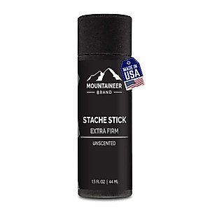Mountaineer Brand Stache Stick | Mustache Wax for Men | 100% Natural Beeswax and Plant Based Oils | Grooming Beard Moustache Wax | Extra Firm Hold | Smooth, Condition, Styling Balm | Unscented 1.5oz