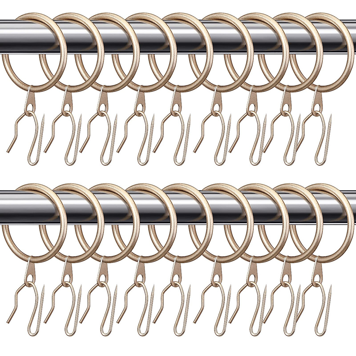 Qunclay 100 Set 1.26 Inch Metal Curtain Rings with Eyelets Curtain Hooks for Drapes and Metal Drapery Pin Drapery Hooks for Window Door Shower Bathroom Rings (Champagne)