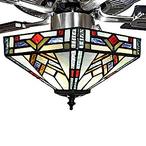 RIVER OF GOODS Mission Tiffany-Style - LED Ceiling Fan - 52" L x 52" W - Stained Glass Ceiling Fan with Lights