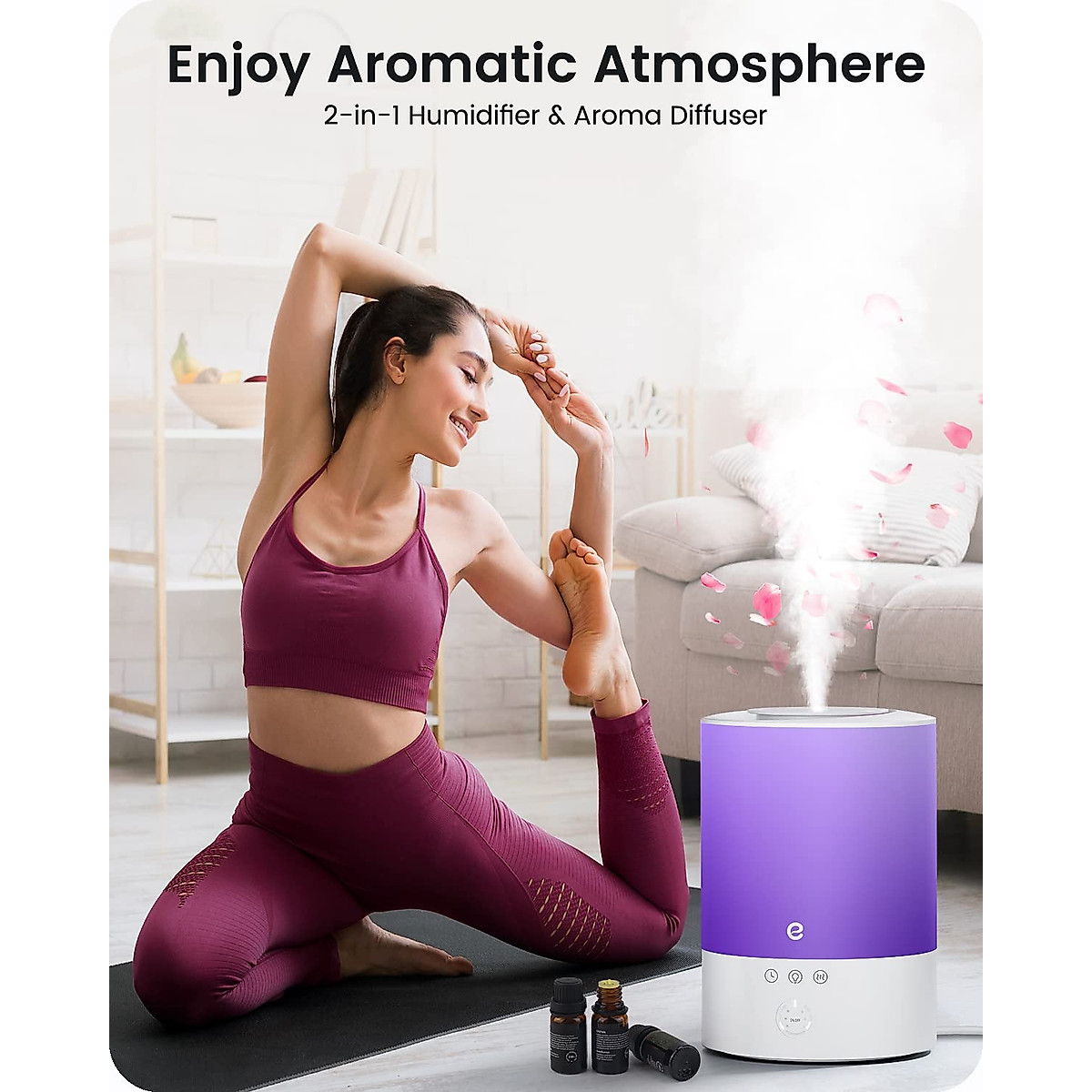 Cool Mist Humidifiers for Bedroom Large Room, Esemoil 2.5L Smart WiFi Baby Air Humidifier with Top-Fill & 28dB Quiet, 24H Ultrasonic Diffuser for Plants, 8 Color Light, Voice Control, Works with Alexa