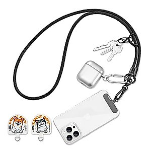 Cell Phone Lanyard, Universal Adjustable Detachable Nylon Crossbody Lanyard,Necklace Lanyard & Wrist Strap with Phone Patch for All Smartphones-7mm Thick (Black, 120cm)