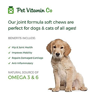 Pet Vitamin Co - Hip & Joint Health Krill Oil Soft Chews for Dogs & Cats - Rich in Omega 3, 6 & Antioxidants - Benefits Hip & Joints, Skin & Coat - Reduce Shedding & Itching - Made in USA
