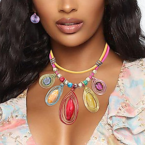 Barode African Statement Choker Necklaces Colorful Chunky Bib Collar Necklace Ethnic Indian Tribal Jewelry Set for Women (A)