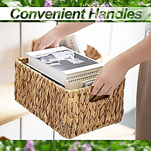 FairyHaus Wicker Baskets 15x11x7" & 13.4x9.5x6.5", 2 Pack Handmade Big Wicker Storage Basket with Handles, Natural Water Hyacinth Wicker Baskets for Storage Shelves Organizing, Rectangle Wicker Basket