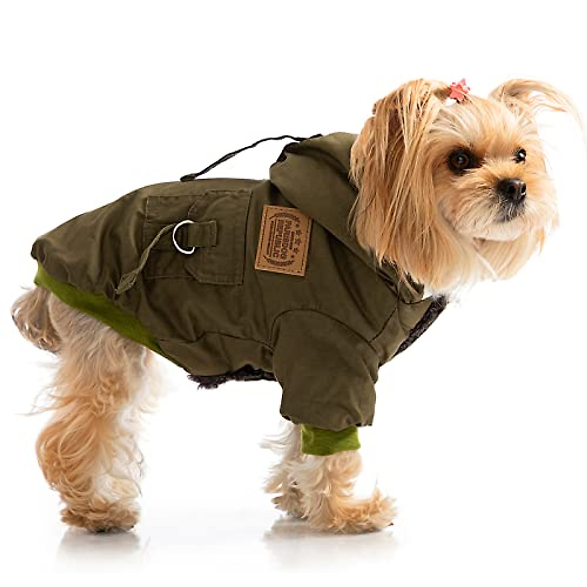 Hollypet Dog Coat Dog Jacket Pet Hoodie Pet Outdoor Jacket Warm Plaid Vest Winter Cold Weather Dog Apparel for Small Medium Large Dogs Furry Collar, Green, M