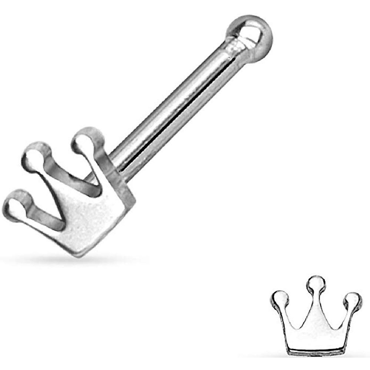 Covet Jewelry Crown Top 316L Stainless Steel Nose Stud (Steel)