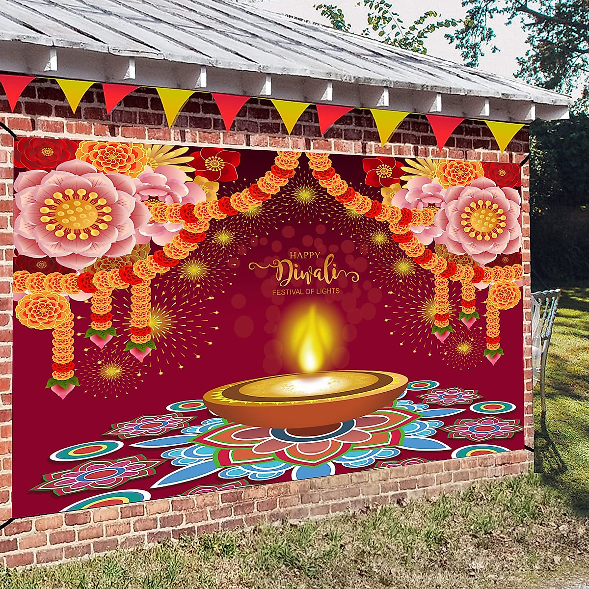 Happy Diwali Backdrop Banner Festival of Lights Diwali Decorations Party Supplies, Deepavali Background Banner for Photo Backdrop