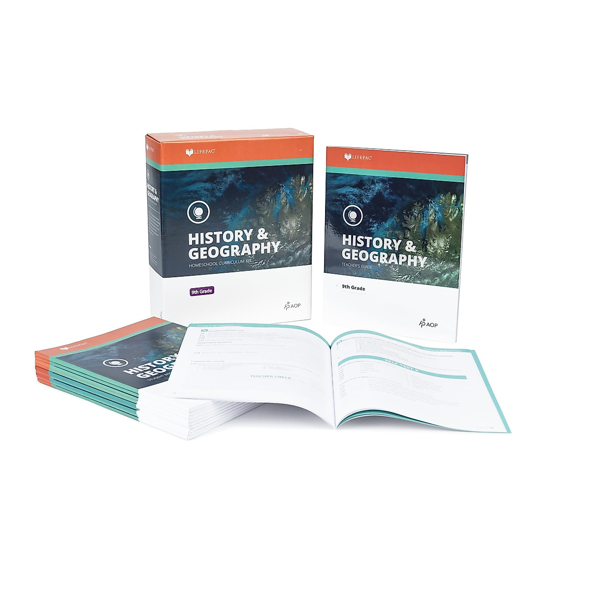 Grade 9 Christian Homeschool Curriculum 4-Subject Set +Teacher Guides Language Arts Math Science Social Studies for Homeschooling 9th Alpha Omega Lifepac