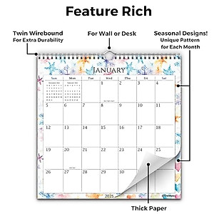 CRANBURY Large 12x12 Wall Calendar 2025 (Seasons), Square Hanging Calendar, Big Grid, Colorful Seasonal Monthly Designs