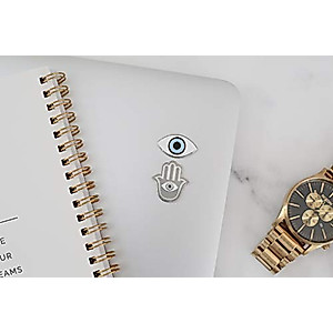 Metal Charm Stickers for Cell Phone Cases. Evil Eye and Hamsa Set of 2 Reusable & Removable Leaves No Residue. Universal Spiritual Symbols of Protection and Good Luck. (Evil Eye and Hamsa Hand.)