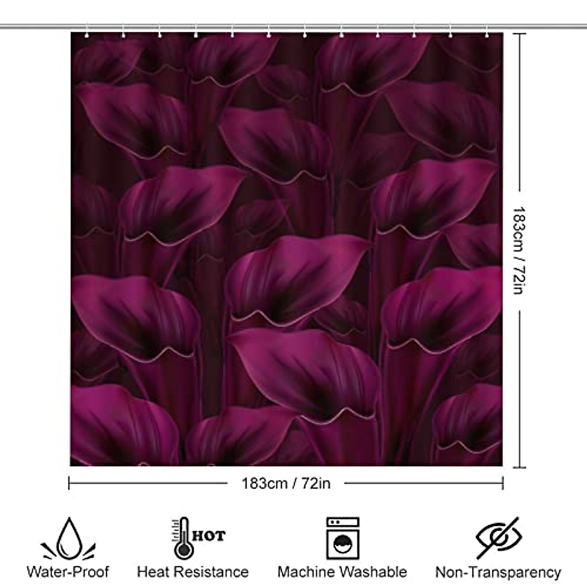 Kazynee Burgundy Flower 4 Piece Shower Curtain Sets, Non-Slip Rugs, Toilet Lid Cover and Bath Mat, Durable and Waterproof, for Bathroom Decor Set One Size