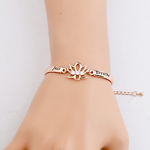 WUSUANED Spiritual Lotus Flower Bracelet With Message Card Just Breathe Jewelry Yoga Healing Inspirational Gift For Women (Just breathe bracelet card rose gold)