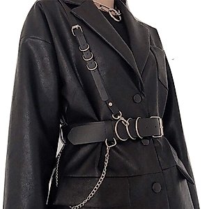 NONGFUGE Fashion Black Faux leather Harness Waist Body Belt Punk Chest Belt with Chains for Women Girls Ladies
