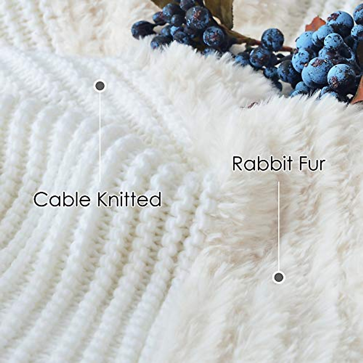 DECOSY Faux Fur Knitted Throw Blanket, Soft Warm Cozy Woven Blanket for Women, Men and Adults, Lightweight Decorative Blanket for Couch, Bed, Sofa, Travel, Suitable for All Seasons (Ivory, 50"x 60")