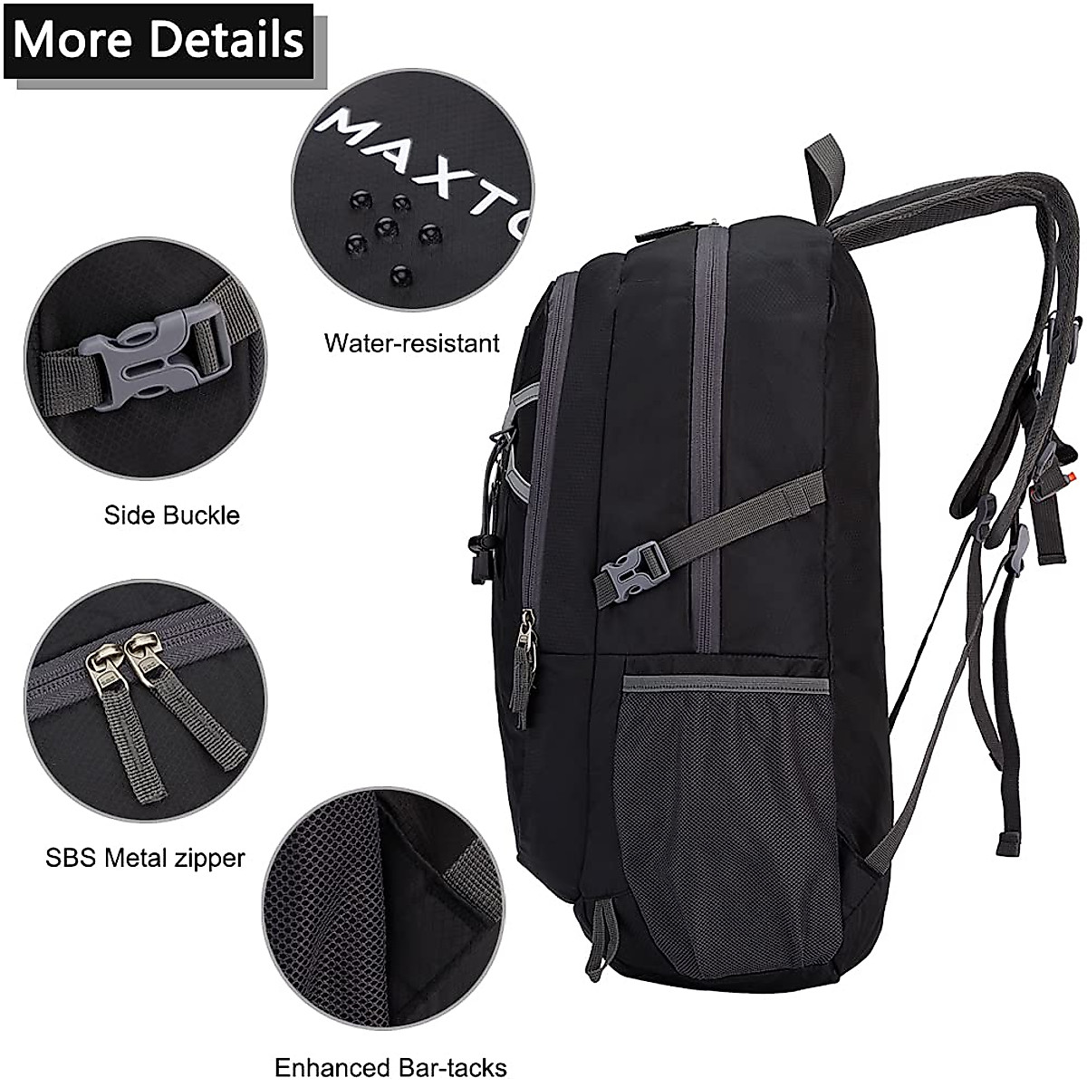 MAXTOP Hiking Backpack 40/50L Lightweight Packable for Traveling Camping Water Resistant Foldable Outdoor Travel Daypack (Black 50l Updated, 50L)
