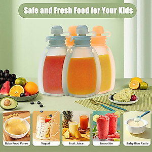 Aojieni 2 PCS-Reusable Baby Food Pouches and Scoop,Silicone Reusable Squeeze Pouches for Toddlers with Feeding Spoon,Freezable Storage, Food Pouches Refillable for Organic Juices,Yogurt,BPA Free,4.2oz
