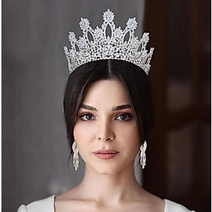 Jorsnovs Luxury Cubic Zirconia Tall Wedding Bridal Tiaras Birthday Crown Large Quinceanera Hair Accessories for Women Bride