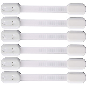 6 Pack Vmaisi Multi-Use Adhesive Straps Locks - Childproofing Baby Proofing Cabinet Latches for Drawers, Fridge, Dishwasher, Toilet Seat, Cupboard, Oven,Trash Can, No Drilling (White) (6)
