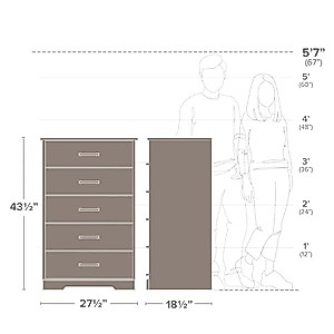 Prepac Rustic Ridge Farmhouse Dresser, Brown Dresser for Bedroom, Chest of Drawers with 5 Drawers 18.5" D x 27.5" W x 43.5" H, DBDR-1605-1